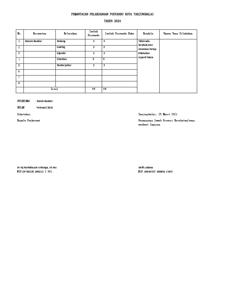 FORM Pemantauan Pelaksanaan Posyandu | PDF