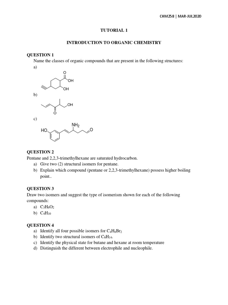 Introduction to Organic Chemistry Tutorial | PDF | Isomer | Chirality ...