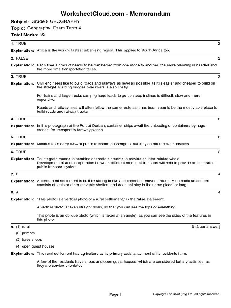 Grade 8 Geography Term 4 Exam Memo | PDF | Oil Tanker | Transport