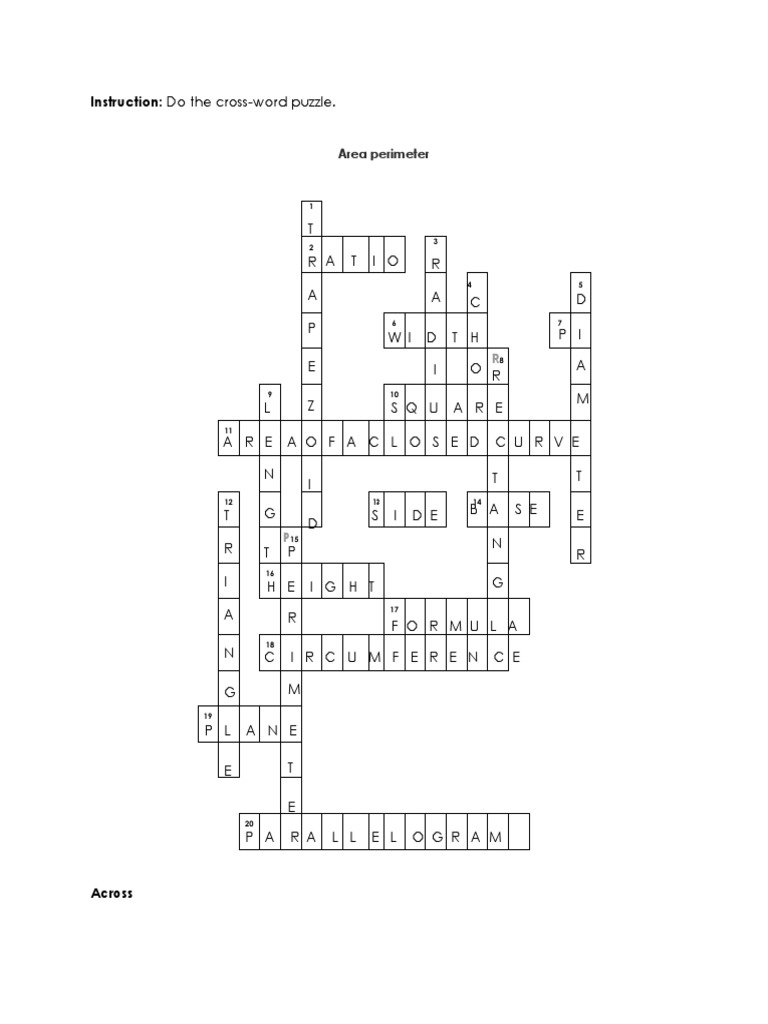 Instruction: Do The Cross-Word Puzzle.: Area Perimeter | PDF | Area ...