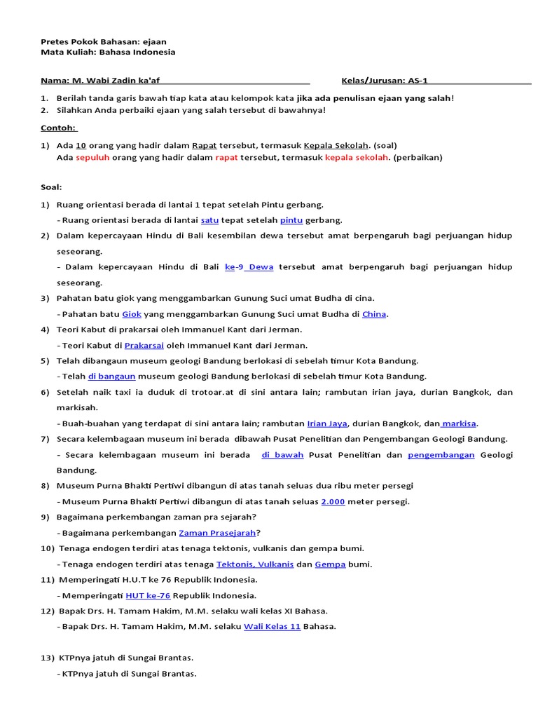 Tugas Ejaan M. Wabi Zadin Ka'Af | PDF | Ilmu Sosial