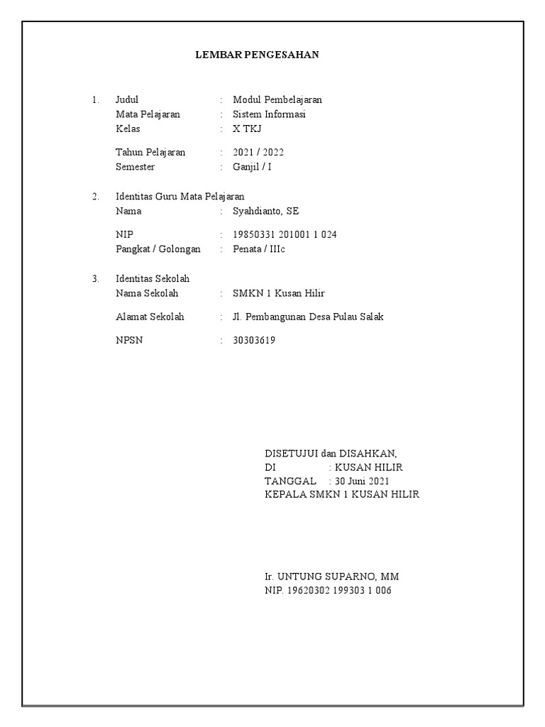 Contoh Lembar Pengesahan Modul | PDF