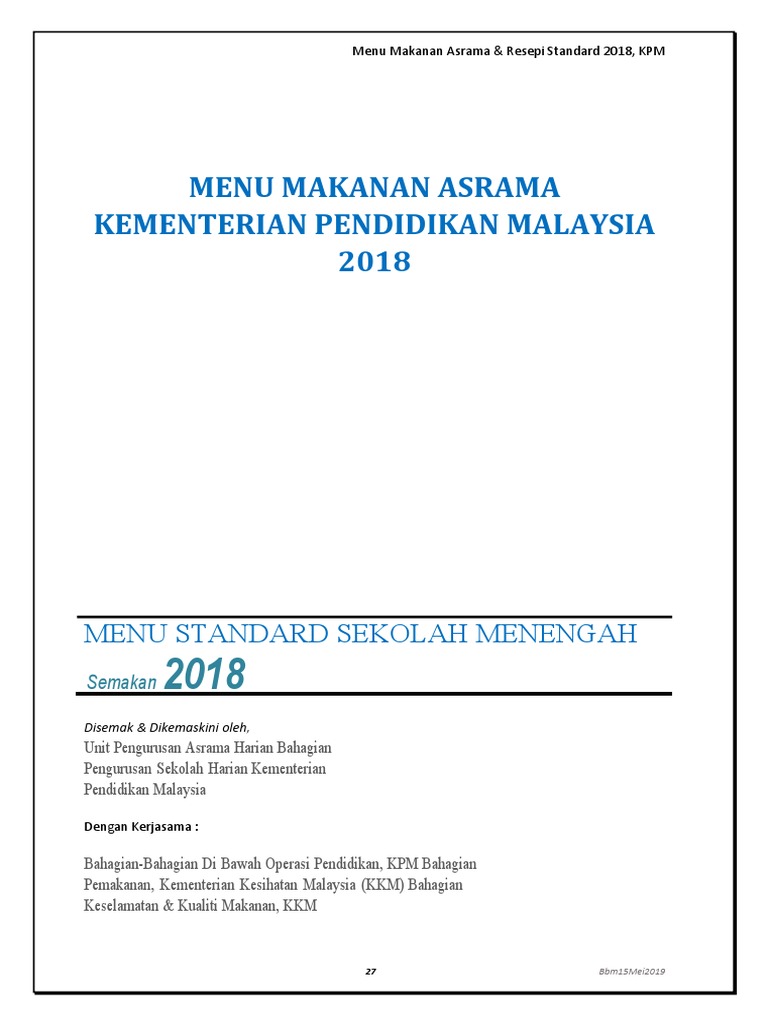 17 Buku Menu Resepi Standard Asrama KPM 2018 | PDF