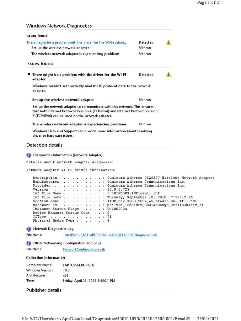 There Might Be A Problem With The Driver For The Wi-Fi Adapt | PDF ...