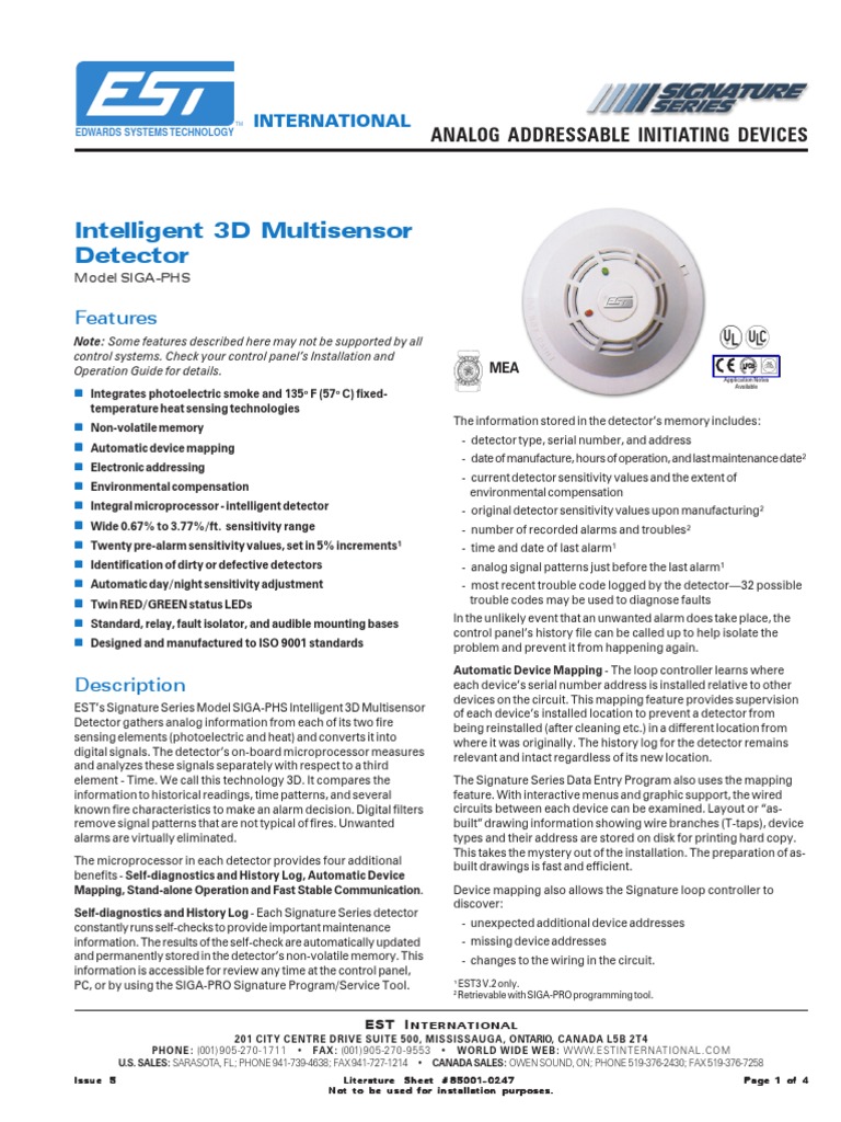 SIGA Smoke 3D PHS | PDF | Relay | Sensor