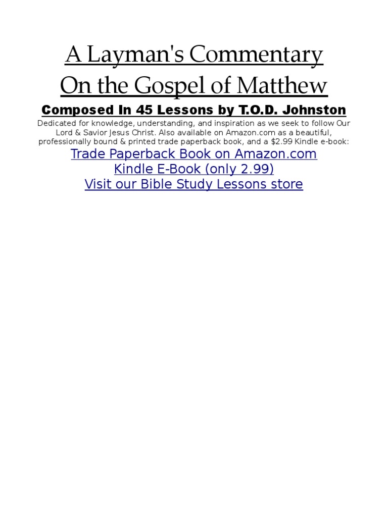 Matthew Bible Commentary | PDF | Jesus | Gospel Of Matthew