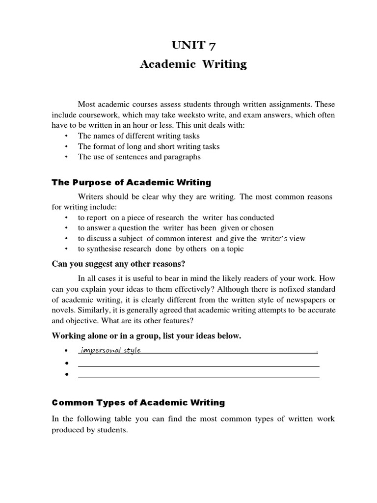 UNIT 7 Academic Writing Workbook | PDF | Thesis | Essays