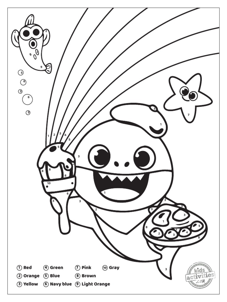 Baby Shark Color by Number Printables! | PDF | Green | Yellow