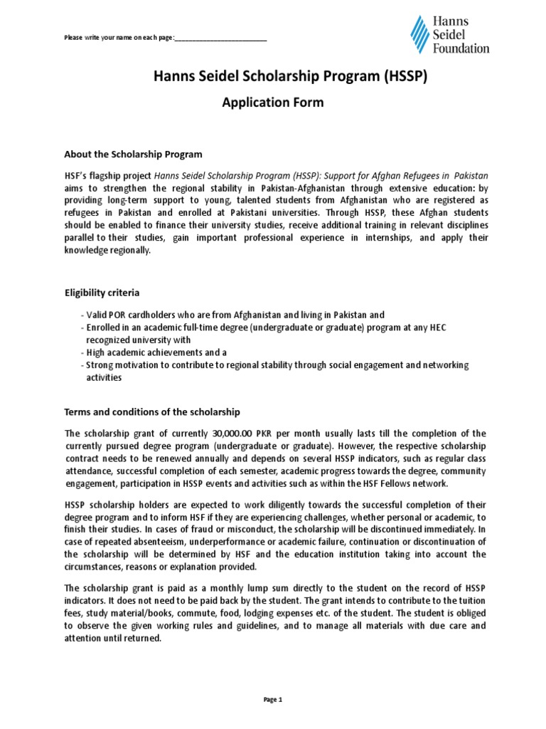 Hanns Seidel Scholarship Program (HSSP) : Application Form | PDF ...