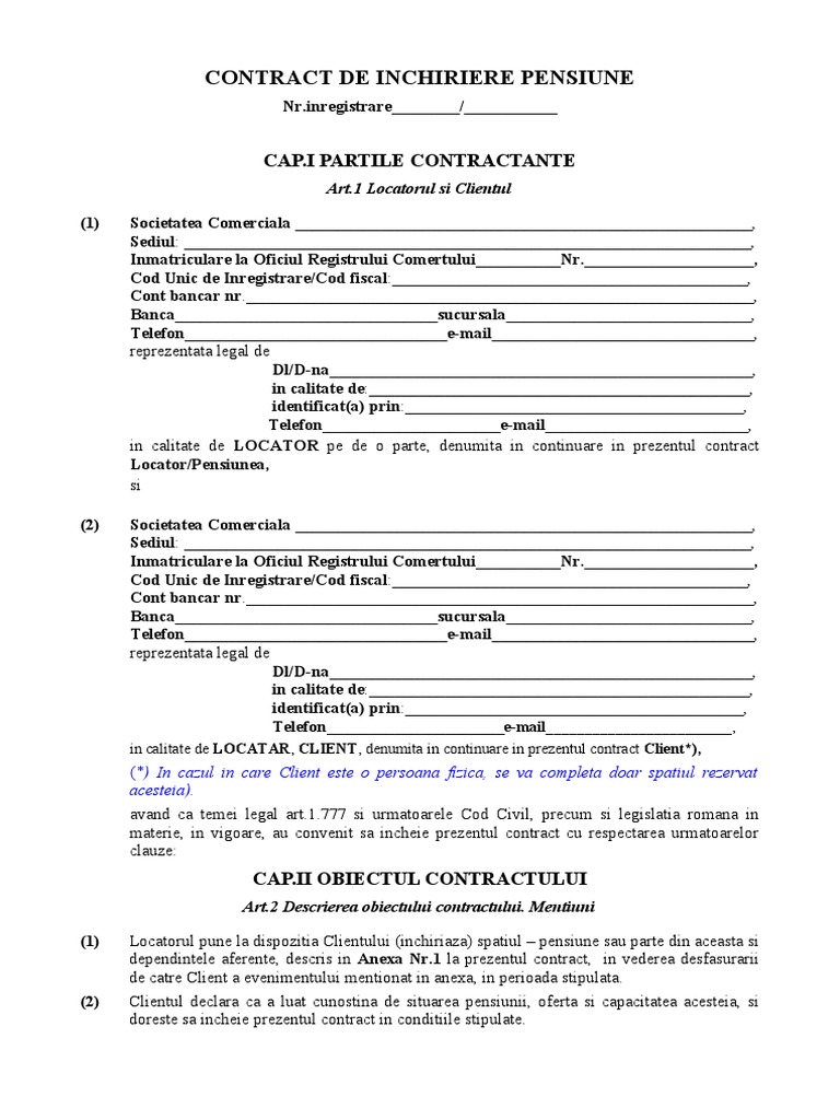 Contract - Inchiriere - Pensiune - Sau - Hotel - PT - Evenimente - Demo ...