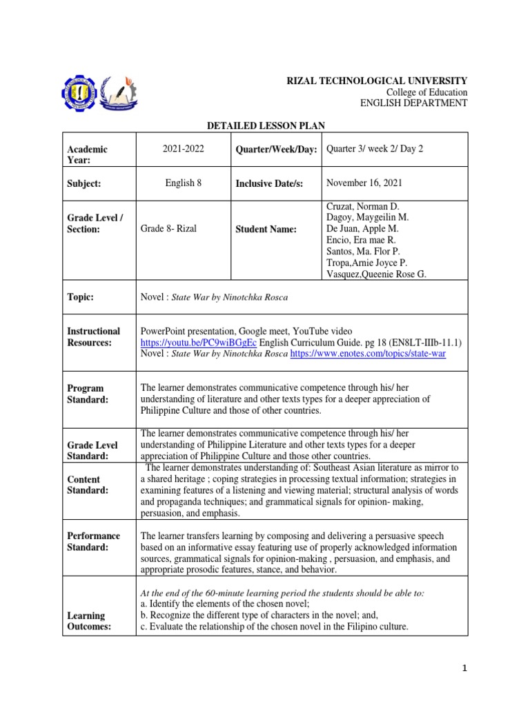 State of - War - Detaile - Lesson - Plan | PDF