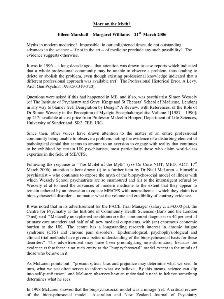 More On The Myth 21 Mar 06 | PDF | Chronic Fatigue Syndrome | Mental ...