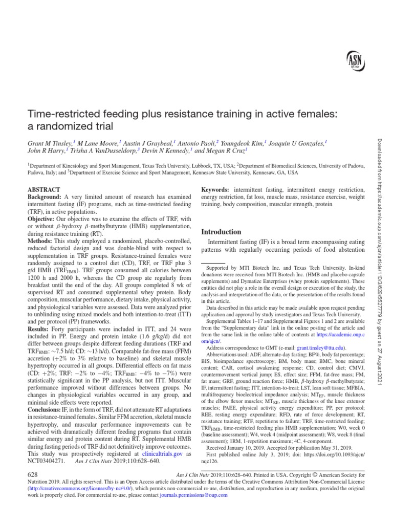 Time-Restricted Feeding Plus Resistance Training in Active Females: A ...