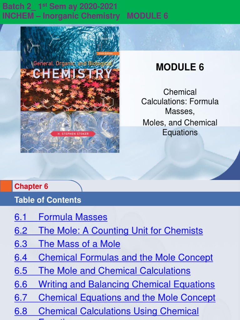 MODULE 6 INCHEM PDF Chemical Calculations and Equations | PDF | Mole ...