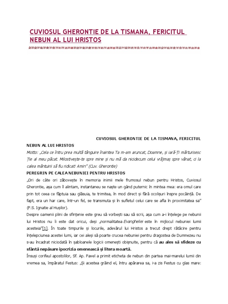 Cuviosul Gherontie de La Tismana | PDF