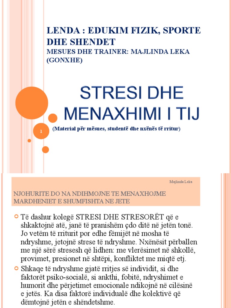 Stresi Dhe Menaxhimi I Tij | PDF