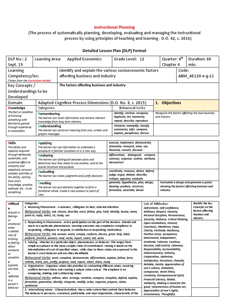 Detailed Lesson Plan (DLP) Format: Instructional Planning | PDF ...