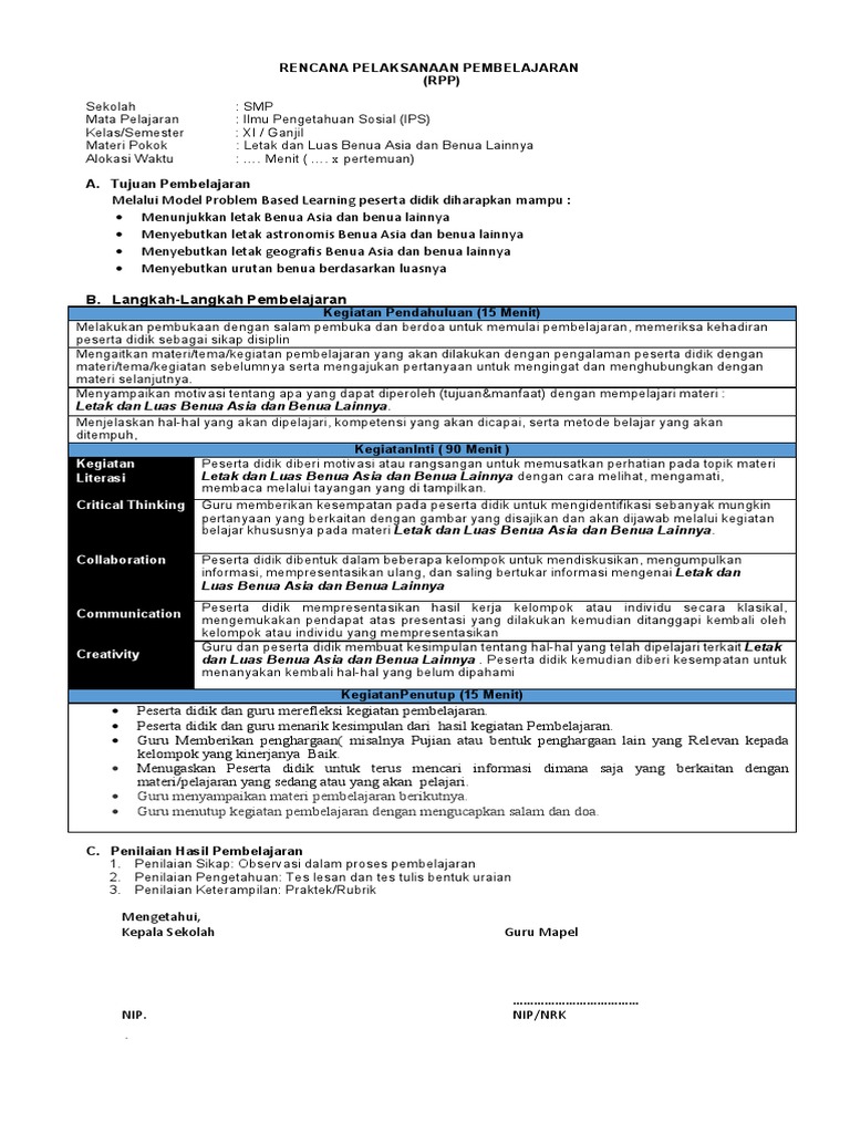 RPP 1 Ips Kelas 9 Sem 1 | PDF