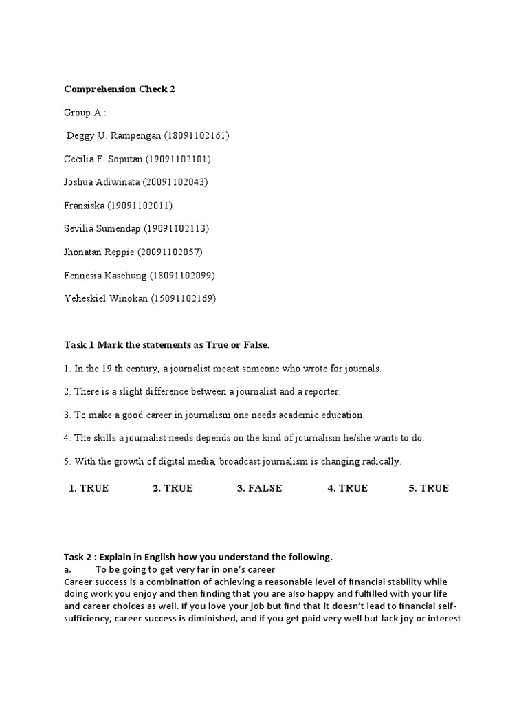 Comprehension Check 2 Group A | PDF | Educational Technology | News