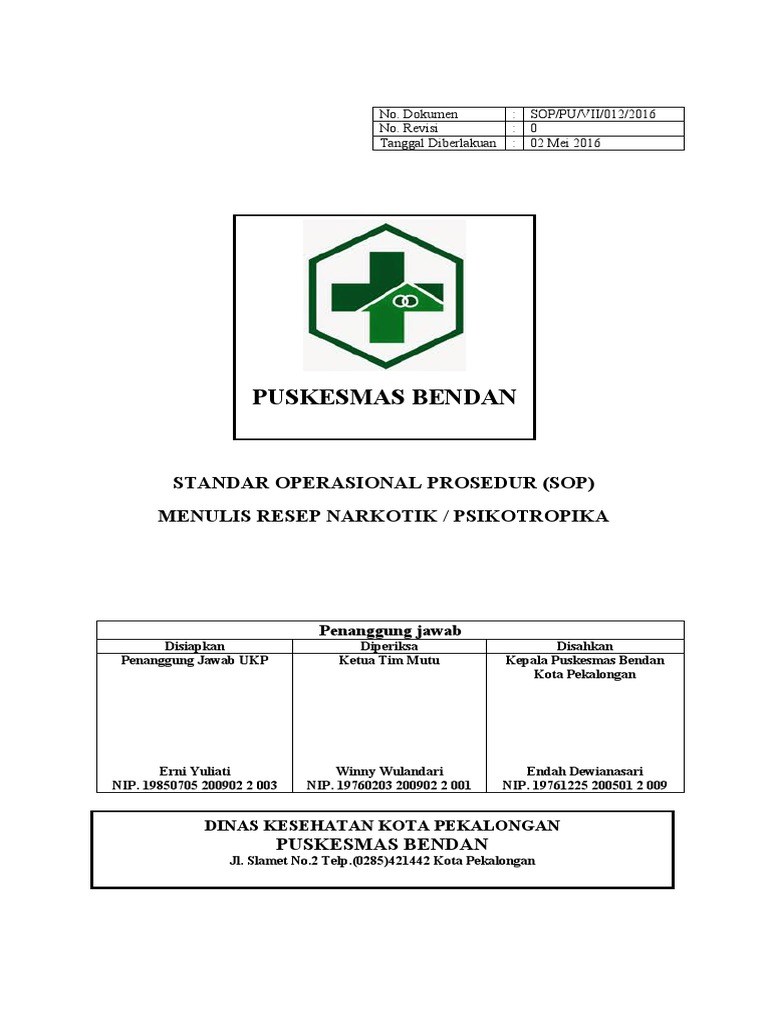 Contoh Cover SOP Puskesmas Bendan | PDF