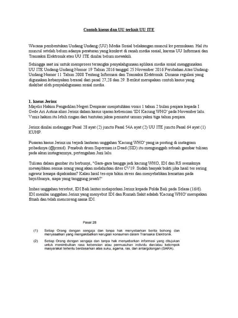 Contoh Kasus Dan UU Terkait UU ITE | PDF