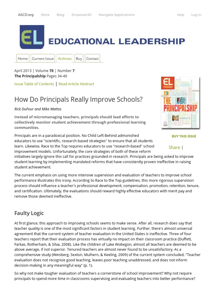 How Do Principals Really Improve Schools - Educational Leadership | PDF ...