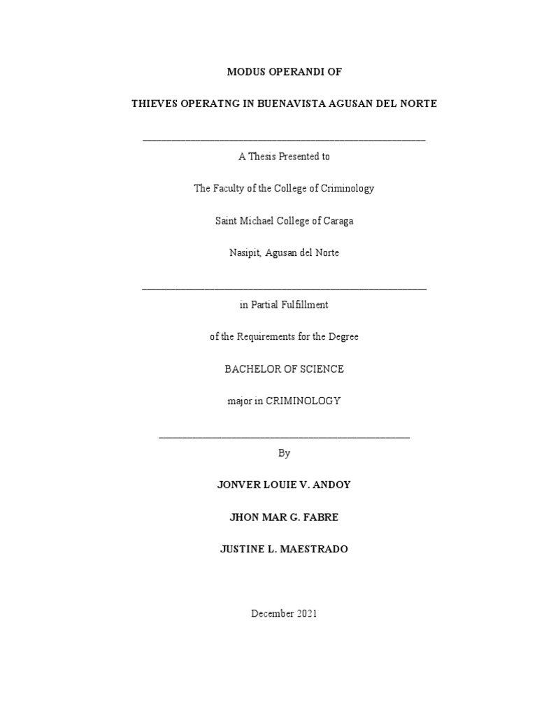 Modus Operandi of Thieves Operating in Bta 1 2 | PDF | Crimes | Crime ...