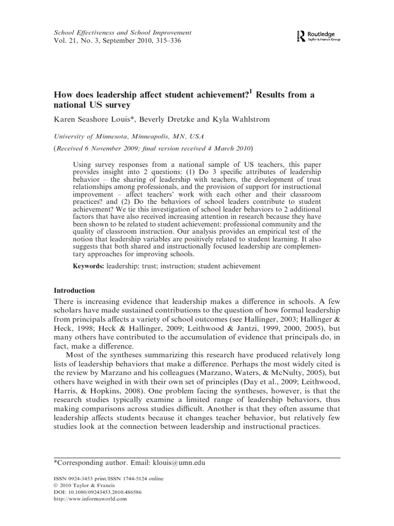 How Does Leadership Affect Student Achievement - Results From A ...
