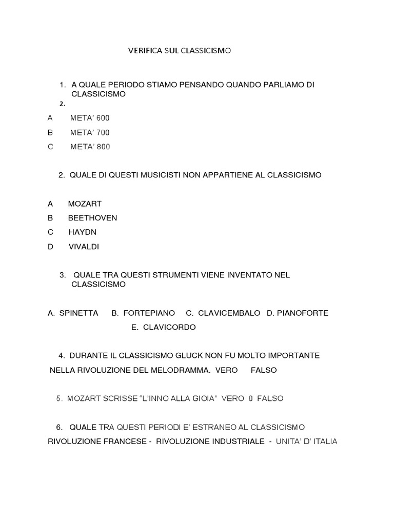Verifica Classicismo | PDF