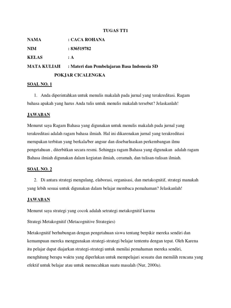 Tugas Tt1 Indonesia - Caca Rohana - 83519782 - Kelas A | PDF