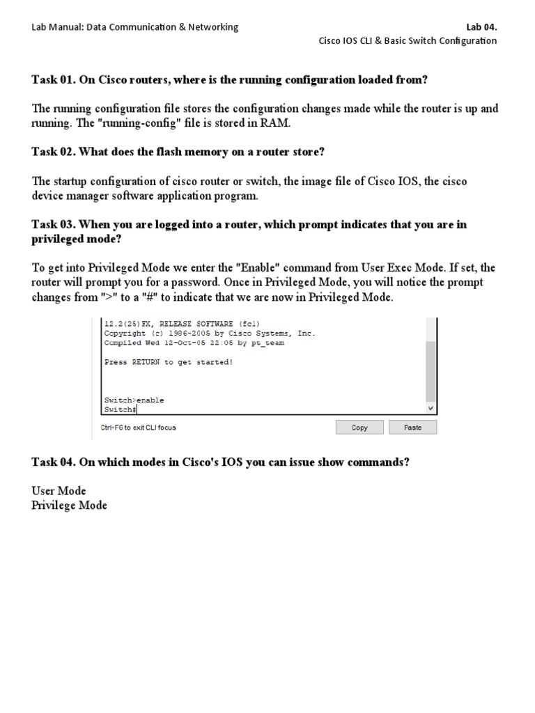 Lab Manual: Data Communication & Networking Lab 04. Cisco IOS CLI ...