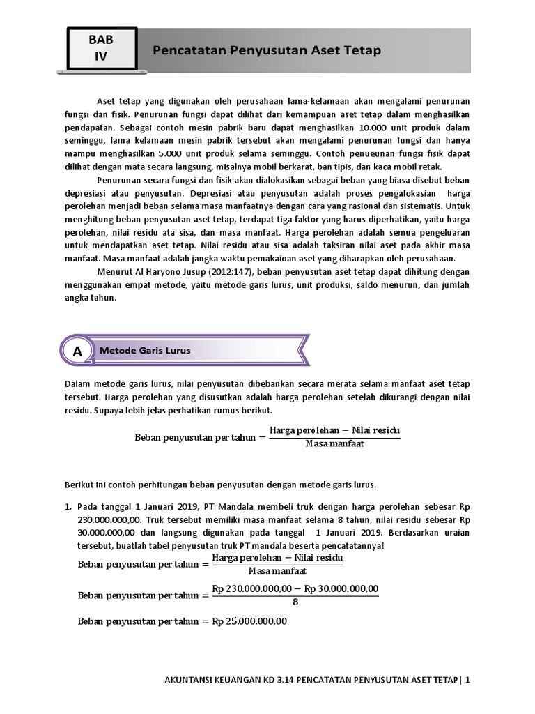Penyusutan Aset Tetap Metode Garis Lurus | PDF | Bisnis | Teknologi ...