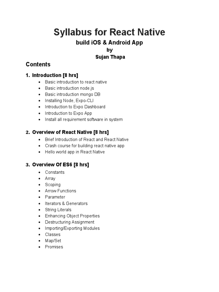Syllabus - Fundamental of React-Native | PDF | Ios | Application Software