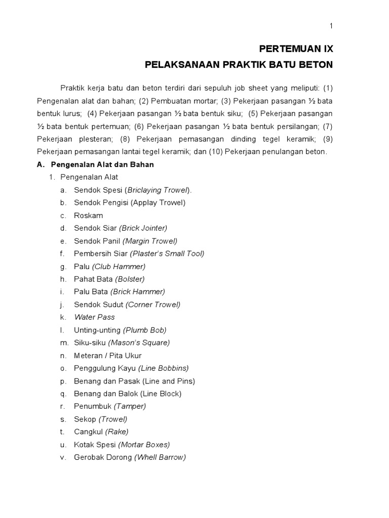 Pertemuan 9. Pelaksanaan Praktik Batu Beton | PDF