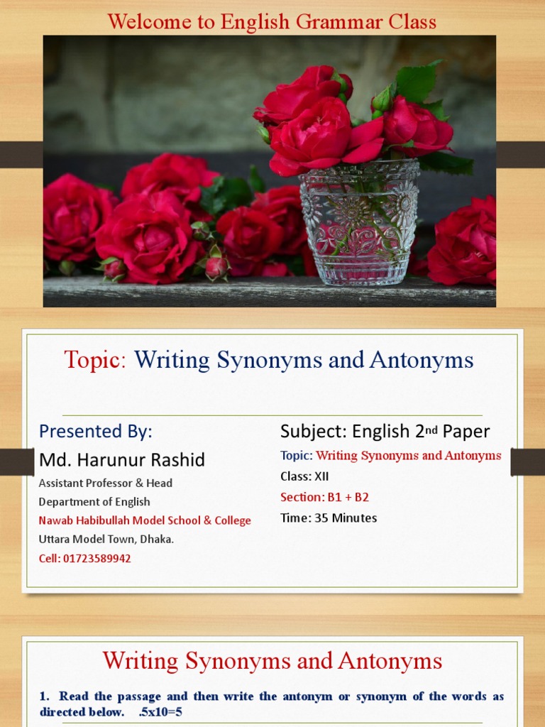 11 Writing Synonyms and Antonyms | PDF | Multilingualism | English Language