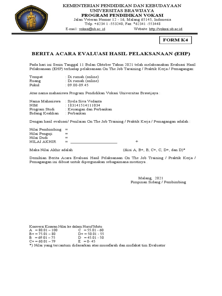 FORM K4 & K5 Syela Siva Vedanta 183141514111034 (Bapak Kusairi) | PDF