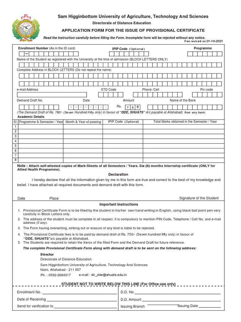 Provisional Certificate Form | PDF