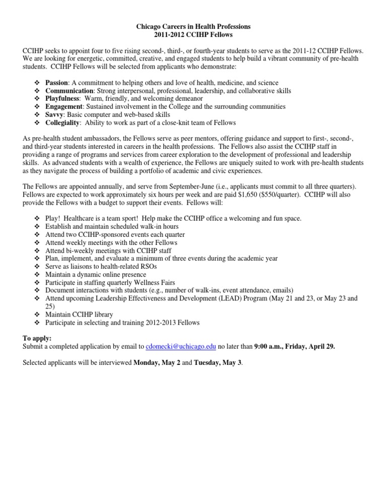 CCIHP Fellows Description | PDF | Leadership | Health Care