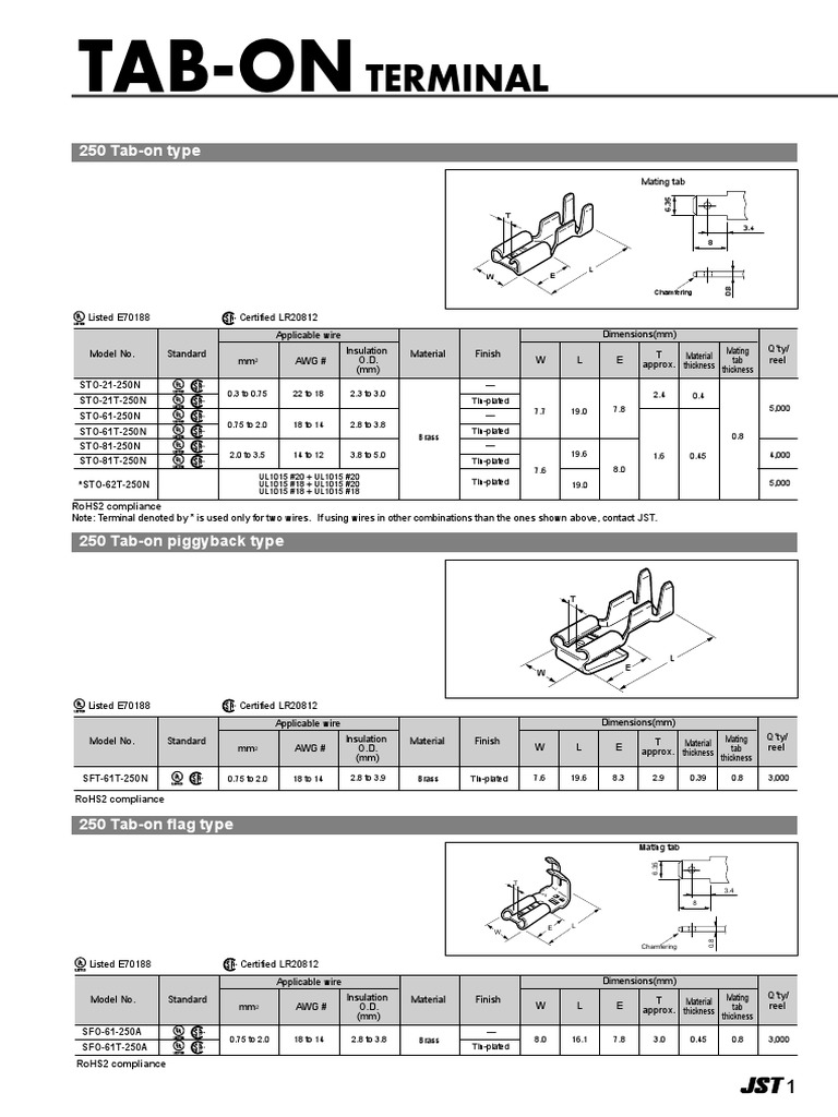 Terminal: 250 Tab-On Type | PDF | Electrical Connector | Joining