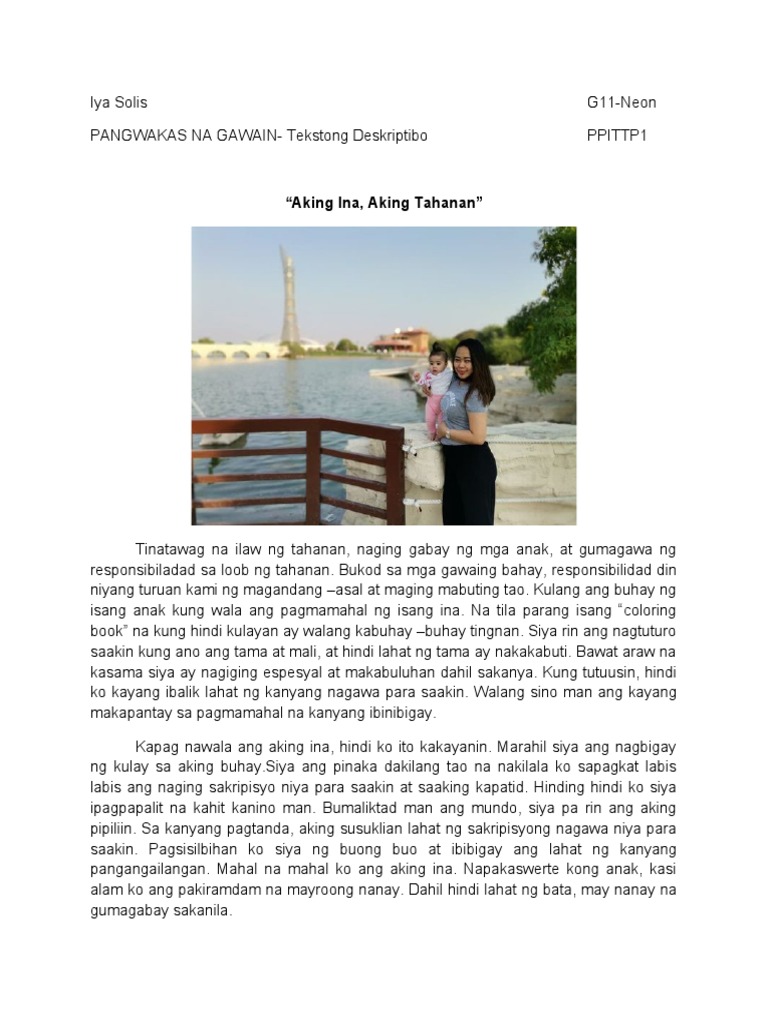 Aking Ina, Aking Tahanan (Tekstong Deskriptibo) | PDF