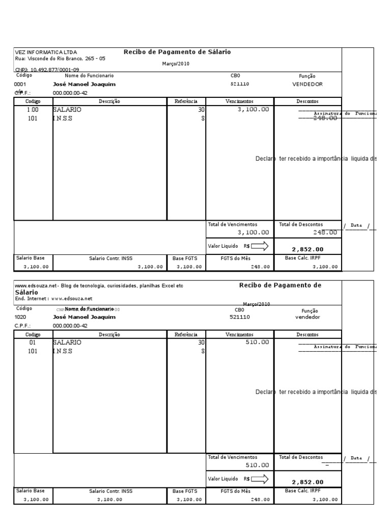 Modelo de Contracheque Editável | PDF | Computação e Tecnologia da ...