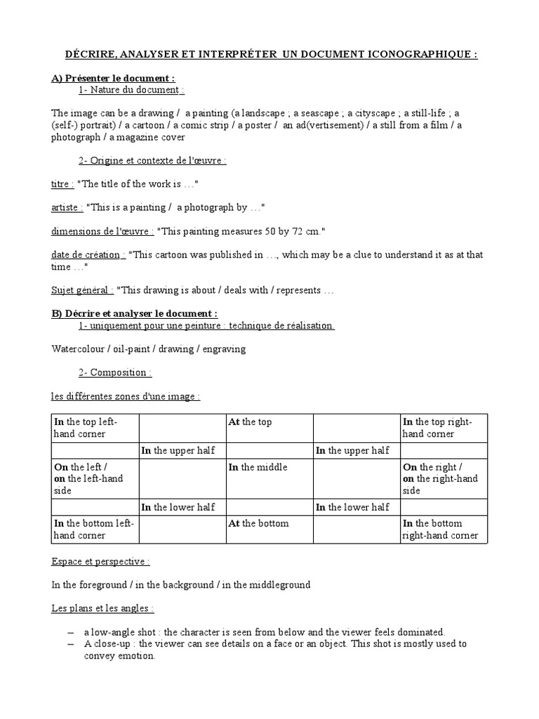 Décrire Et Analyser Un Document Iconographique | PDF