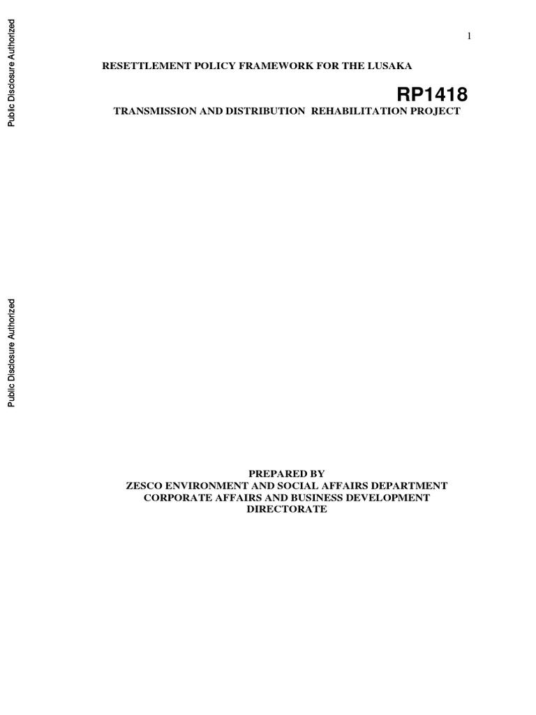 Resettlement Policy Framework For The Lusaka | PDF | Hiv/Aids ...