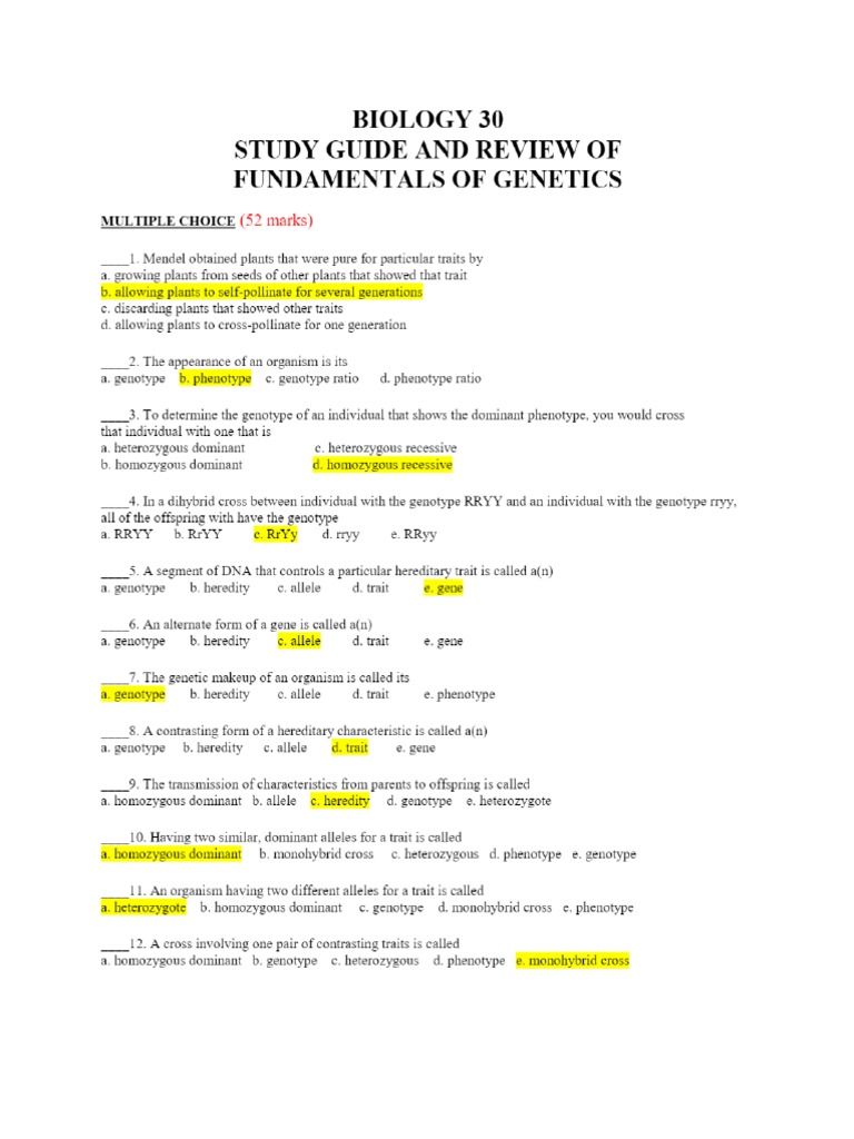 Fundamentals of Genetics Review - ANSWERS | PDF