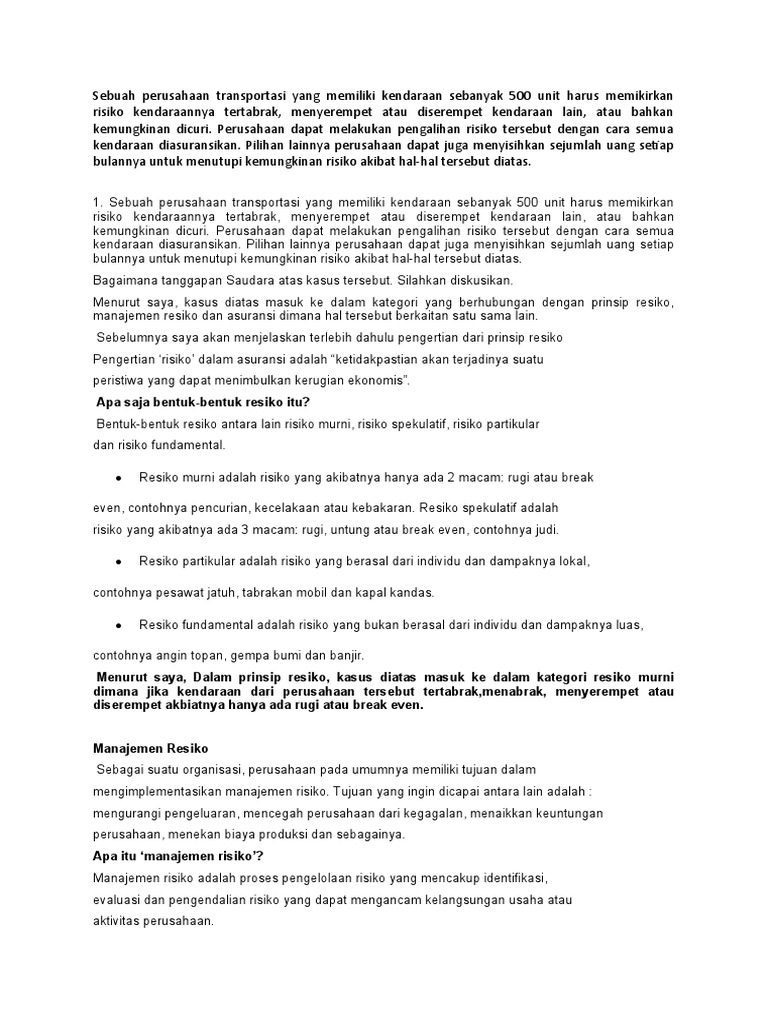 Diskusi 2 - MANAJEMEN RESIKO DAN ASURANSI | PDF | Karier & Perkembangan | Bisnis