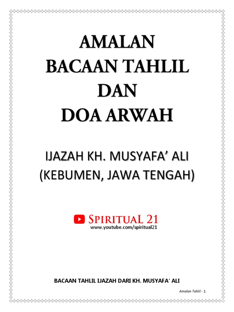 Tahlil Ijazah Kh. Musyafa' Ali | PDF