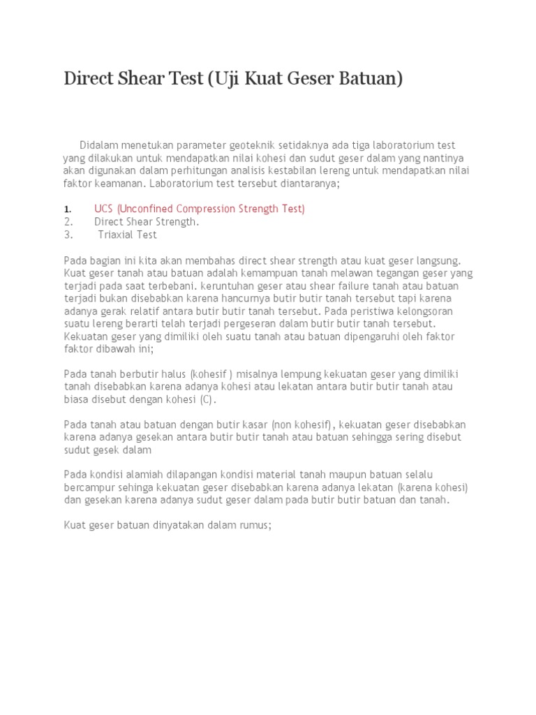 Uji Kuat Geser Langsung pada Tanah | PDF | Sains & Matematika