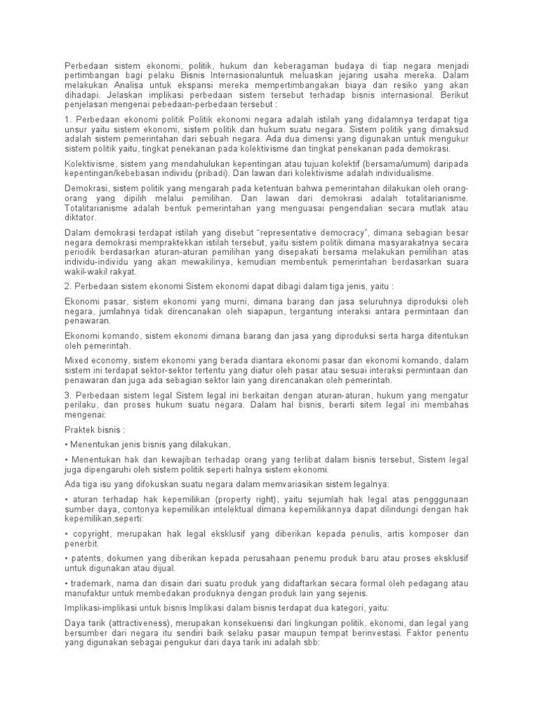 Implikasi Perbedaan Sistem terhadap Bisnis Internasional | PDF ...