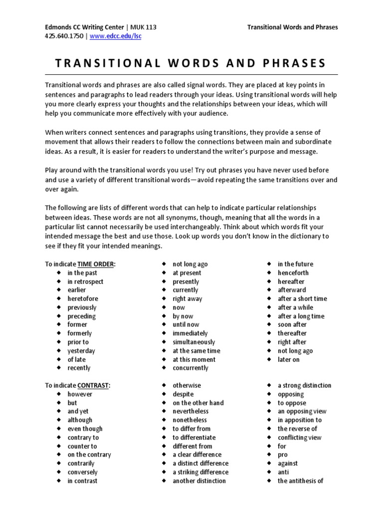 Transitional Words and Phrases | PDF | Comma | Language Mechanics