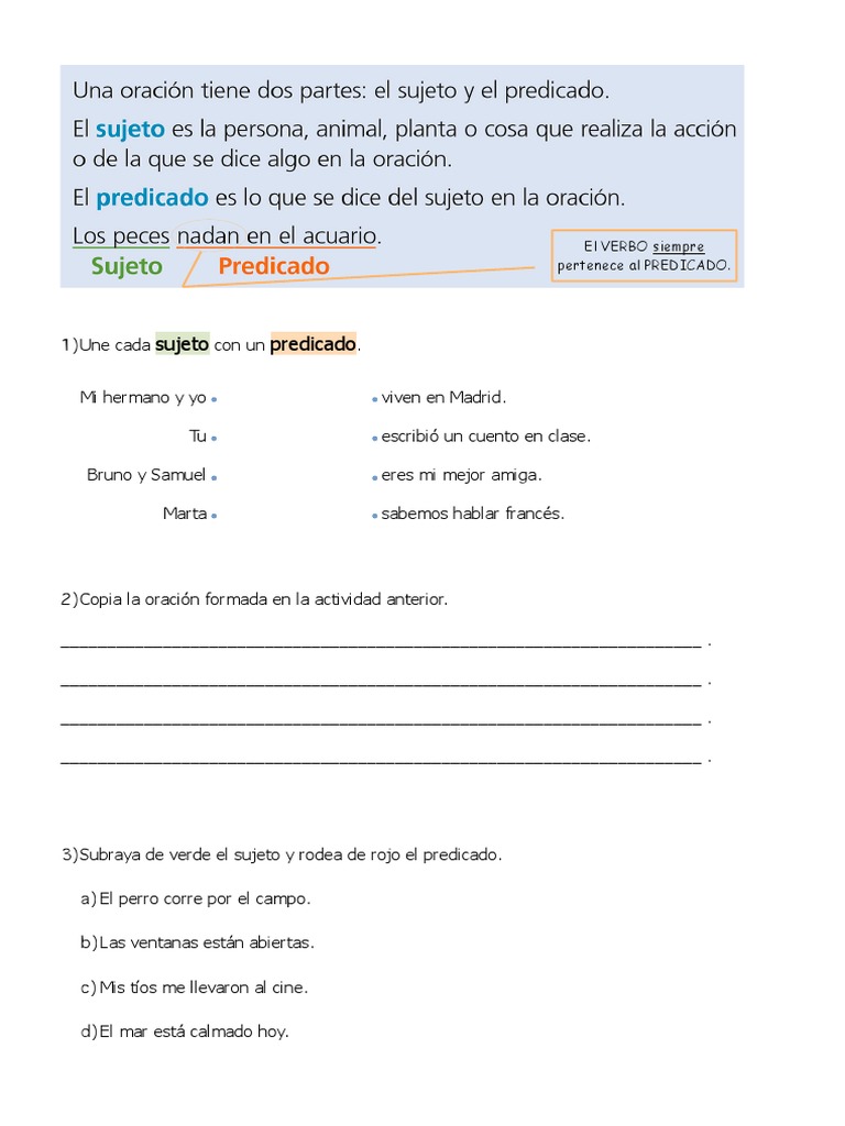 Lengua T3 Sujeto y Predicado | PDF | Asunto (gramática) | Predicado ...